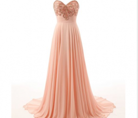 Light Peach Long Prom Dresses, Straps Prom Gowns,beaded Evening Dresses ...