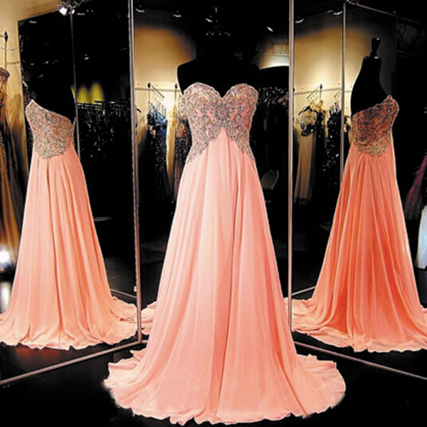 Long Chiffon Coral Prom Dress Elegant Prom Dresses Elegant Prom Dress ...